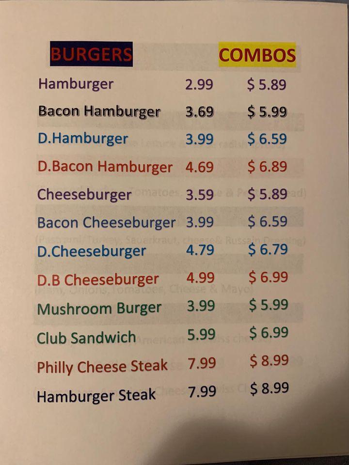 Menu at Rainbow Donuts cafe, York, 602 W Liberty St