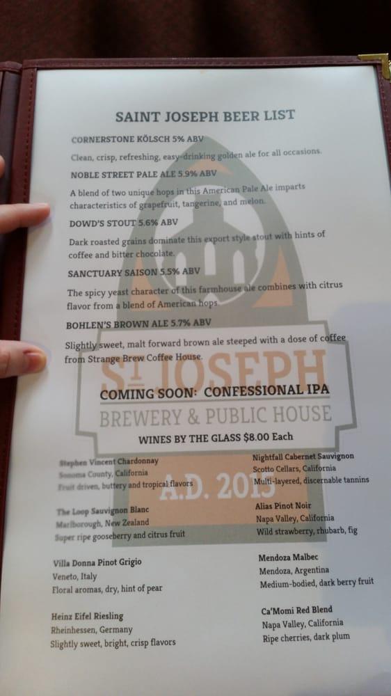 Menu at St. Joseph Brewery pub & bar, Indianapolis