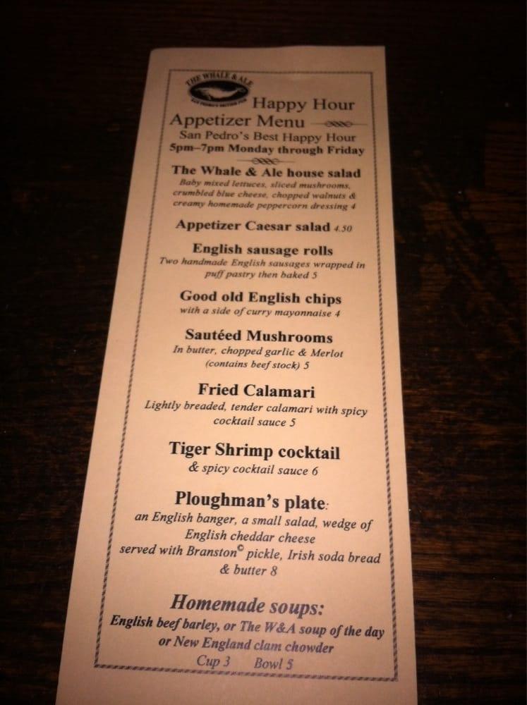 Menu at The Whale & Ale pub & bar, Rancho Palos Verdes