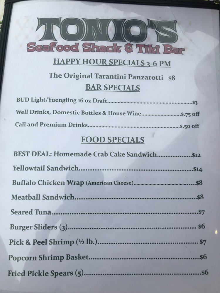 Menu at Tonio's Seafood Shack & Tiki Bar, Summerland Key