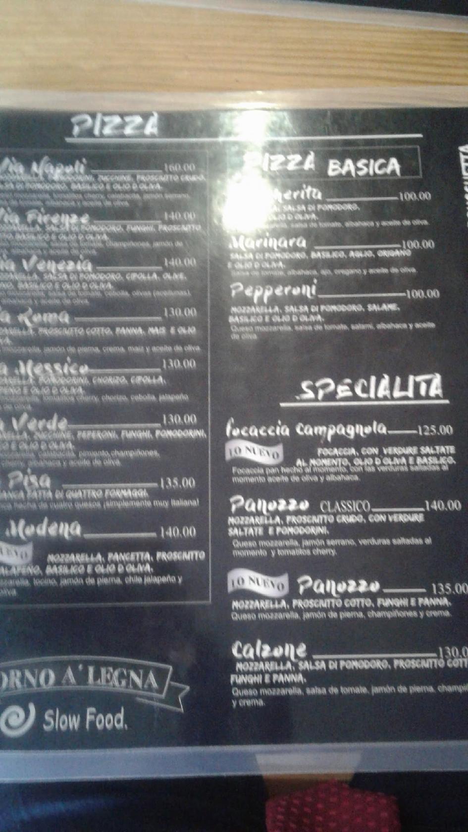 Menu at Vía Nápoli restaurant, Saltillo, Blvd. Pedro Figueroa