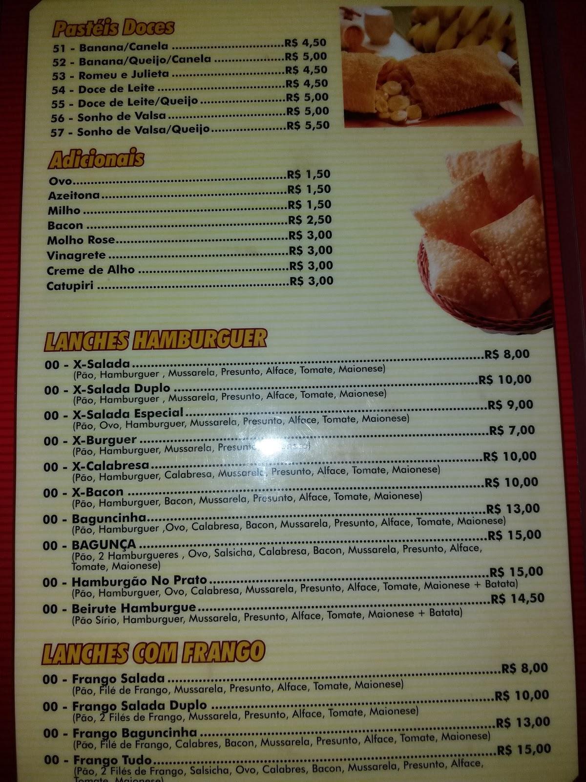 Menu at Pastelaria Bom Pastel restaurant, Campo Grande