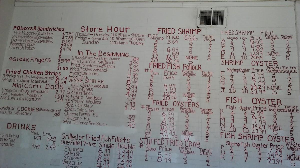 Menu at Banda's restaurant, Corpus Christi, S Port Ave