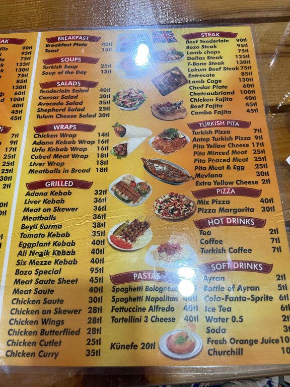 Menu at Bozo Burger, Alanya