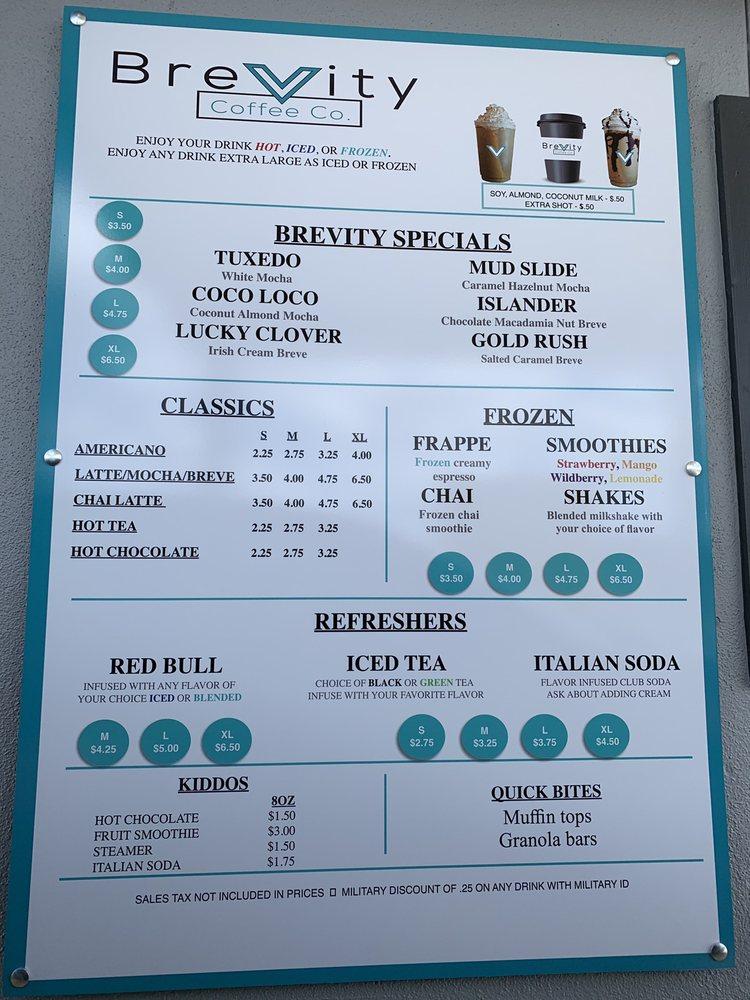 Menu at Brevity Coffee Co. pub & bar, San Antonio, Huebner Rd