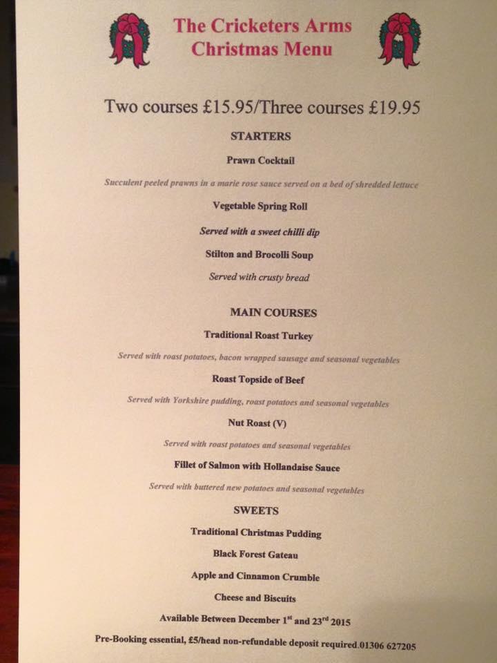 Menu at The Cricketers Arms pub & bar, Ockley
