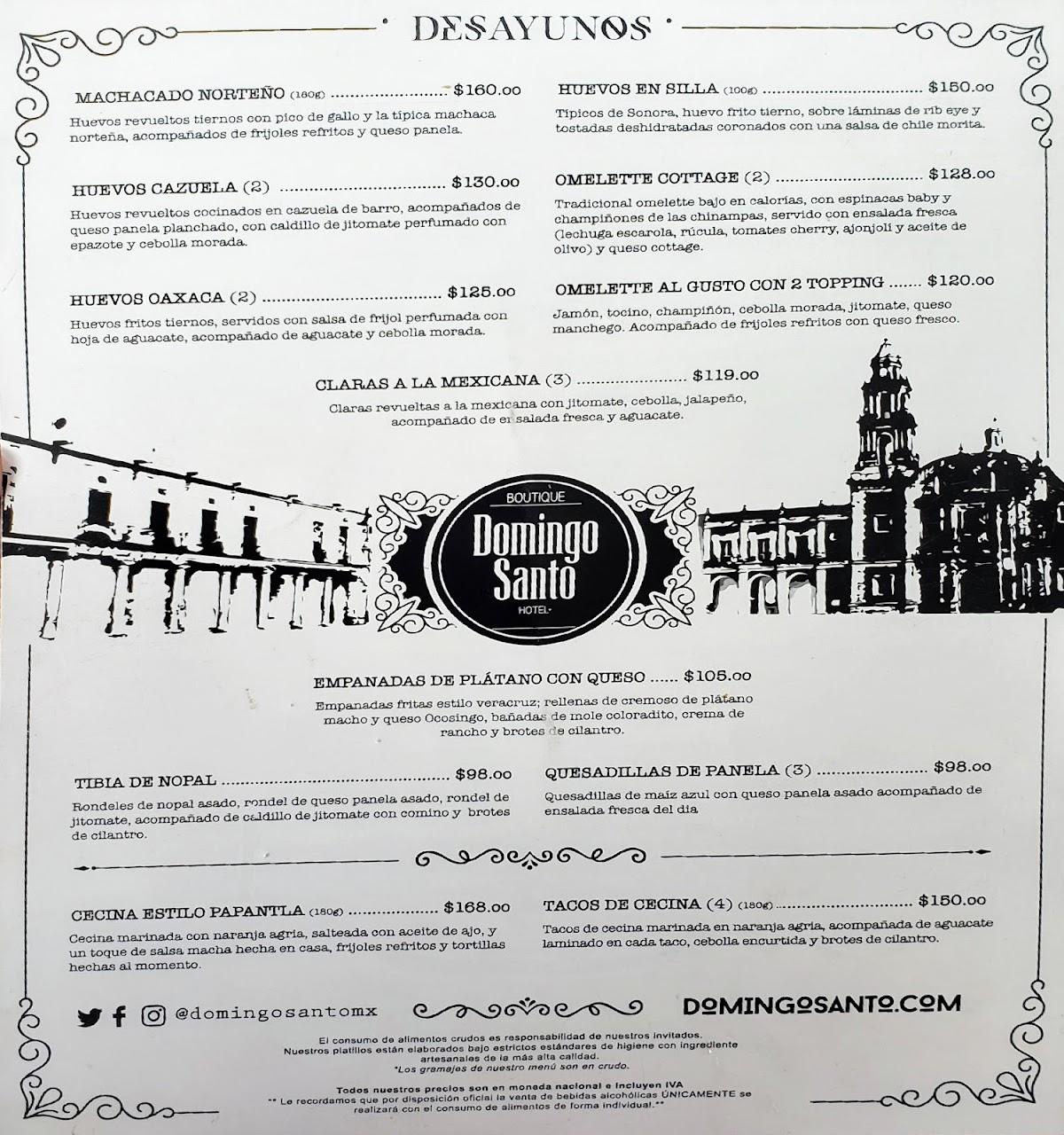 Carta del pub y bar Domingo Santo Hotel Boutique, Ciudad del México ...