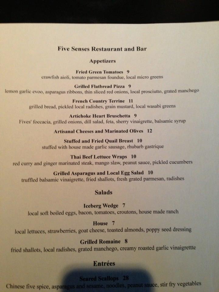 Carta de Five Senses Restaurant, Bar & Catering, Murfreesboro