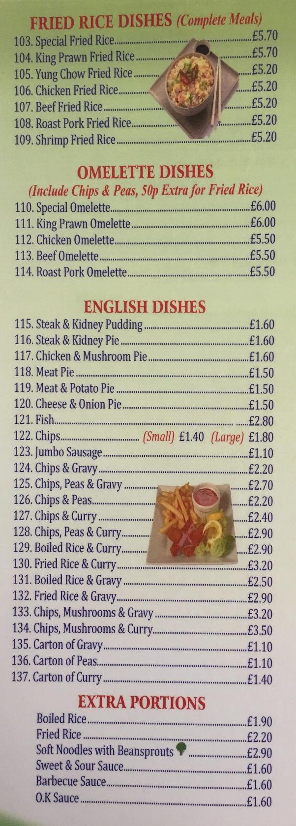 Menu at Heng Ju fast food, Rawtenstall