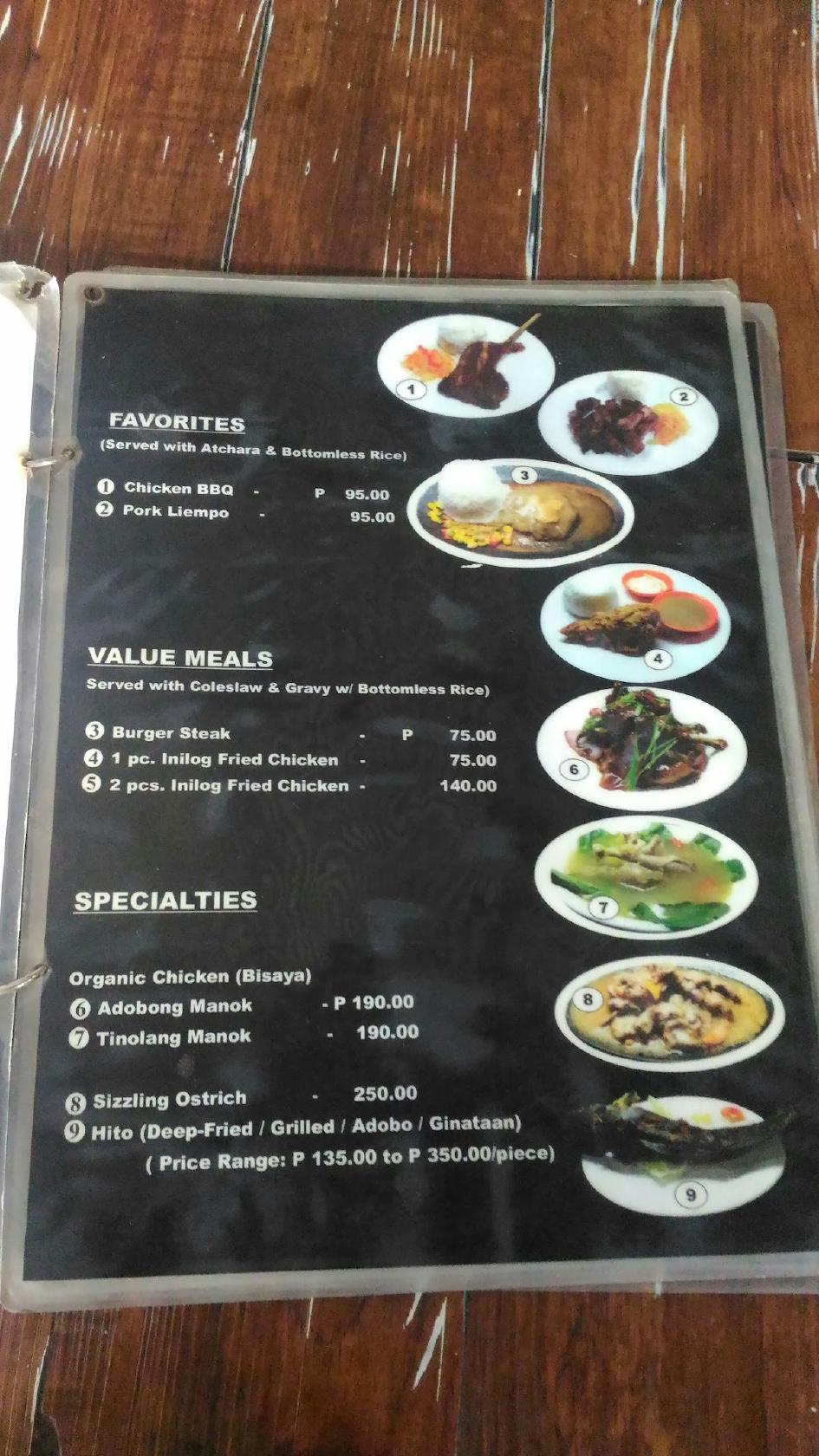 Menu at Inilog Grill restaurant, Cagayan de Oro