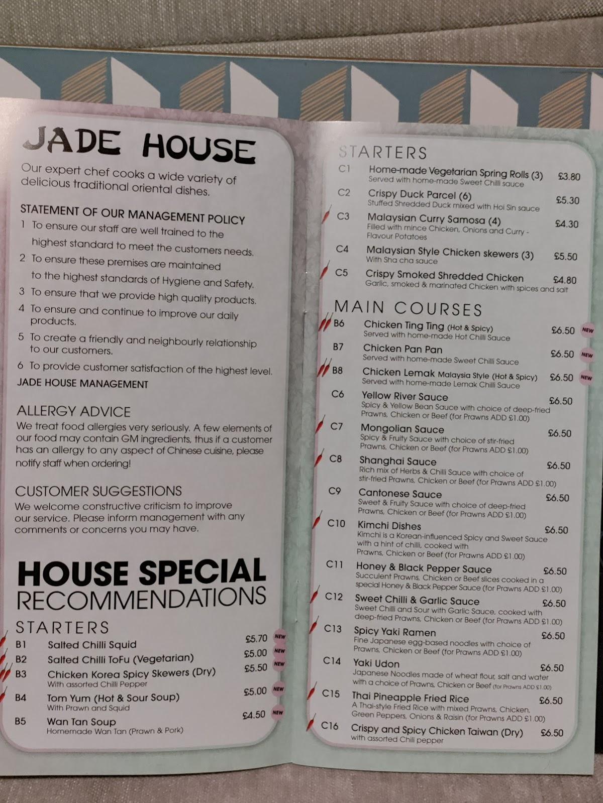 Menu at Jade House fast food, Glengormley, 36 Mallusk Rd