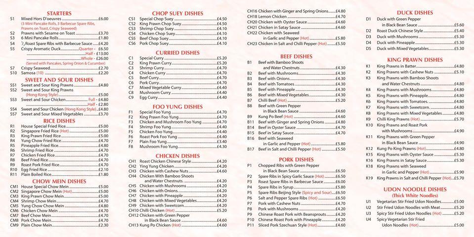 Menu at King's Takeaway fast food, New Tredegar