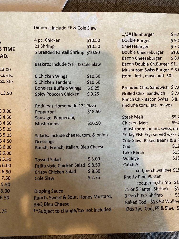Menu at Knotty Pine pub & bar, USA