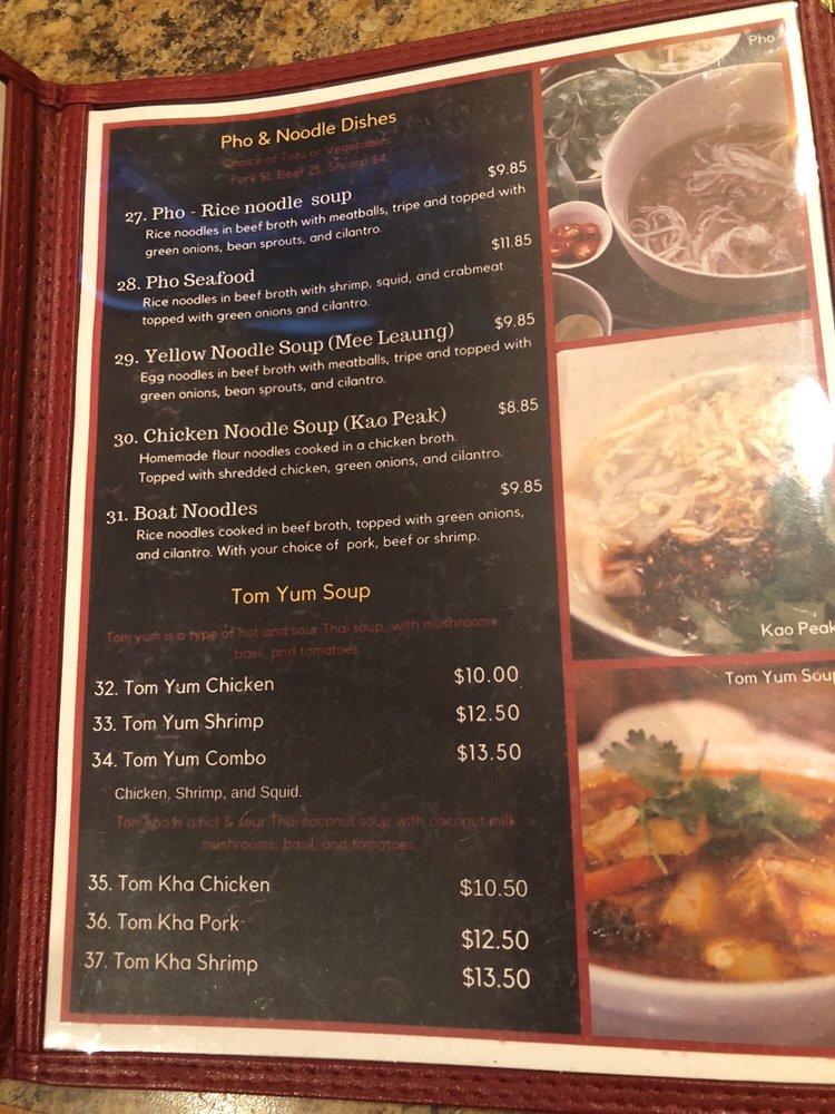 Menu at Lao and Thai Spicy Noodle restaurant, South Elgin