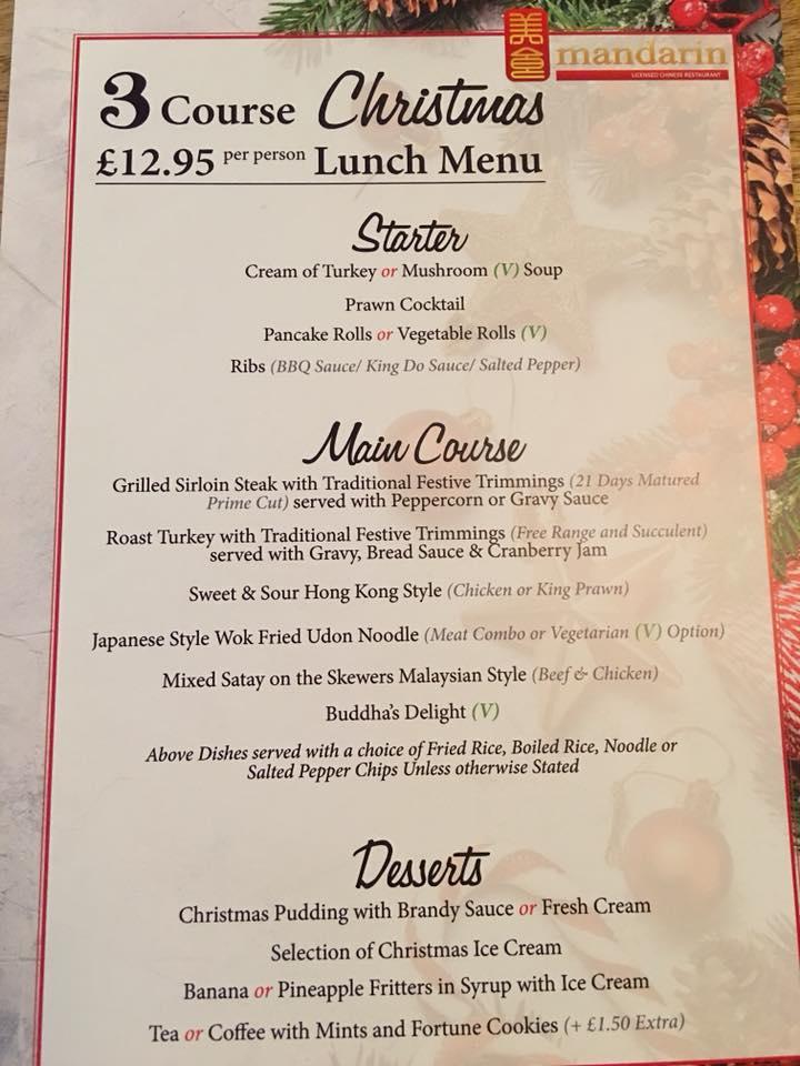Menu at Mandarin restaurant, Helensburgh