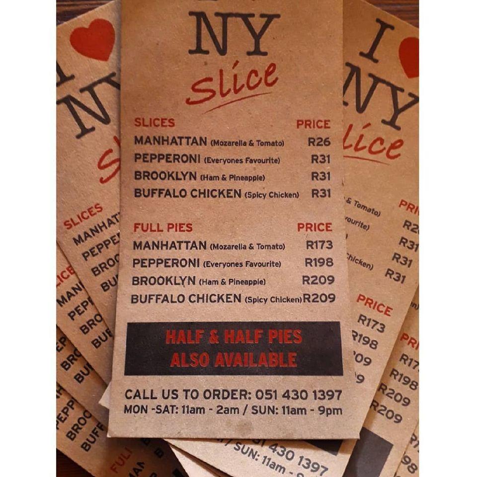 Menu at NY Slice Pizza Bloemfontein pizzeria, Bloemfontein