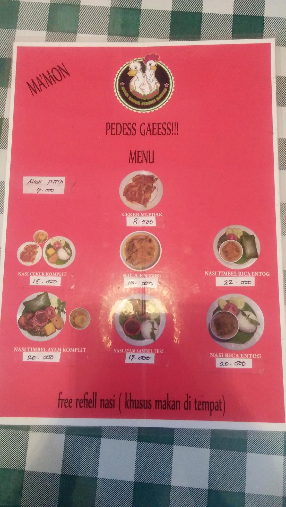 Carta del restaurante Nasi Timbel Ma'mon Resto, Central Jakarta