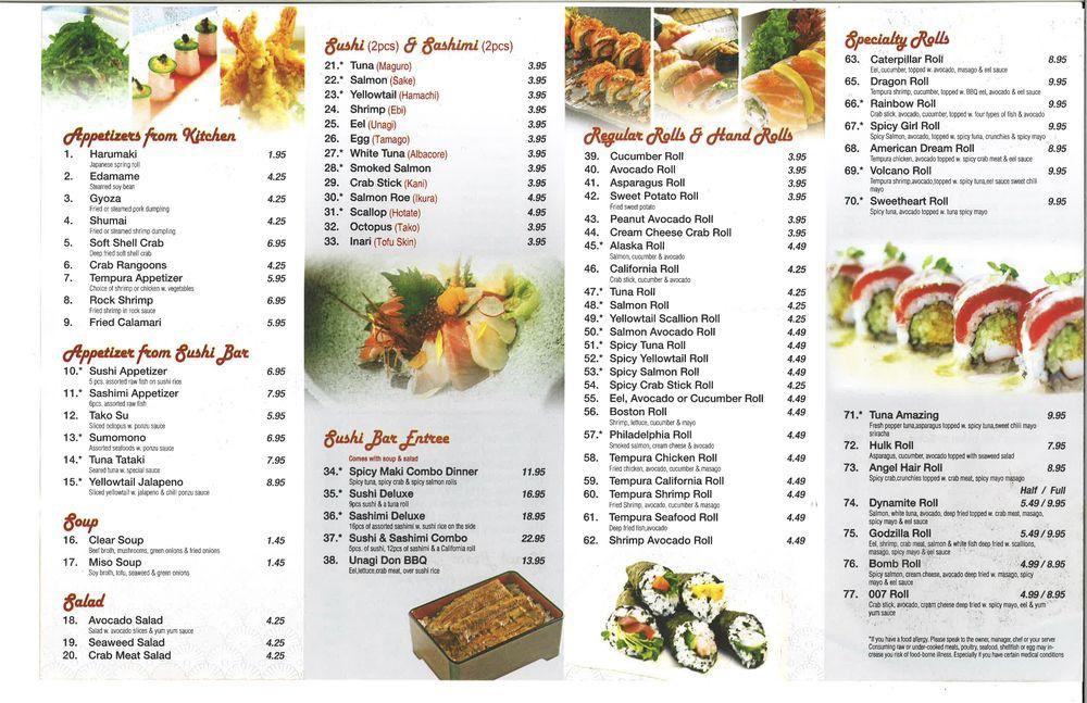 Menu at Sake Japanese Restaurant Hibachi & Sushi, New Castle