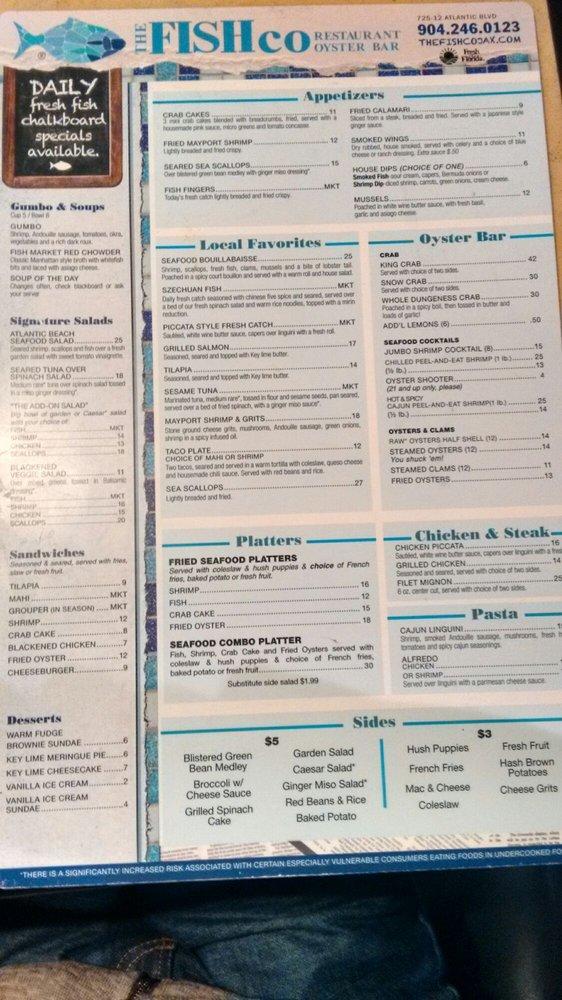 Menu at The Fish Company pub & bar, Atlantic Beach
