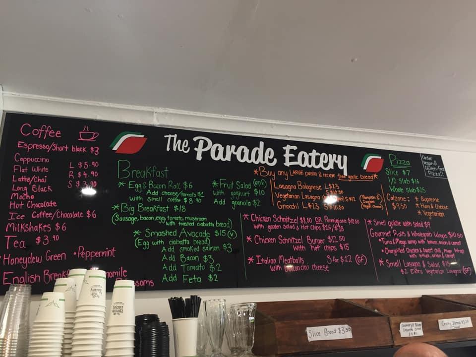 Menu at The Parade Eatery cafe, Cleland