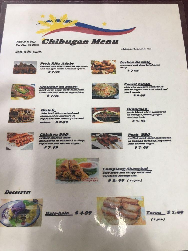 Menu at Chibugan Filipino Cuisine restaurant, Del City