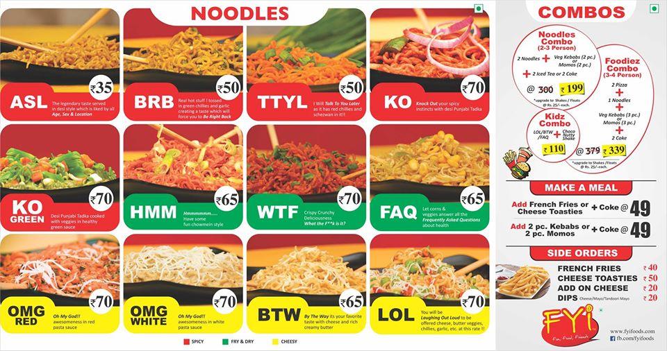 Menu at FYI, Kota