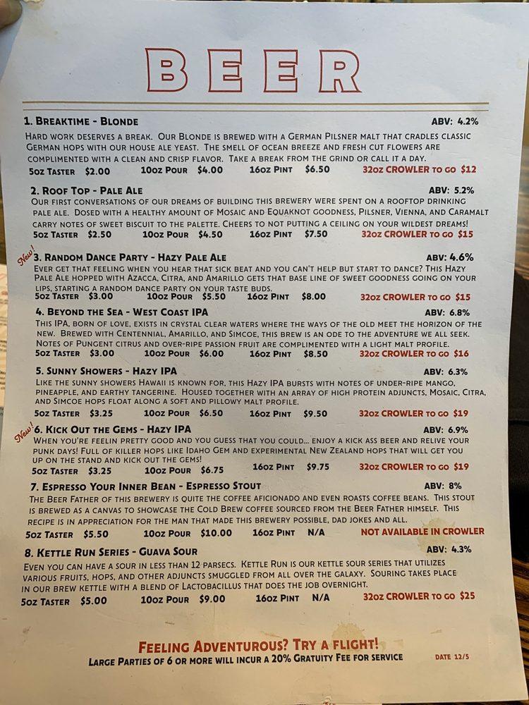 Menu at The Mezzanine at Hana Koa pub & bar, Honolulu