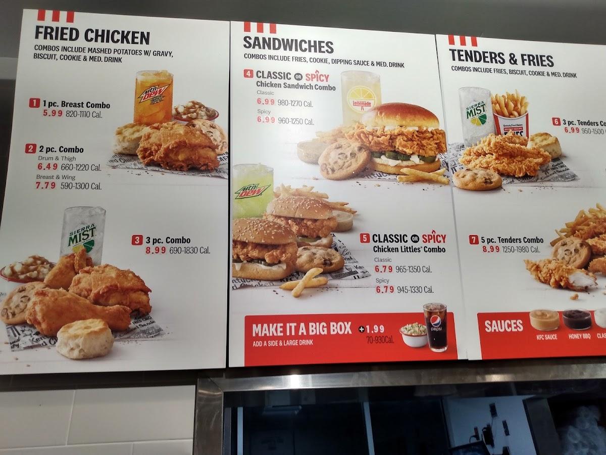 Menu at KFC fast food, Oroville