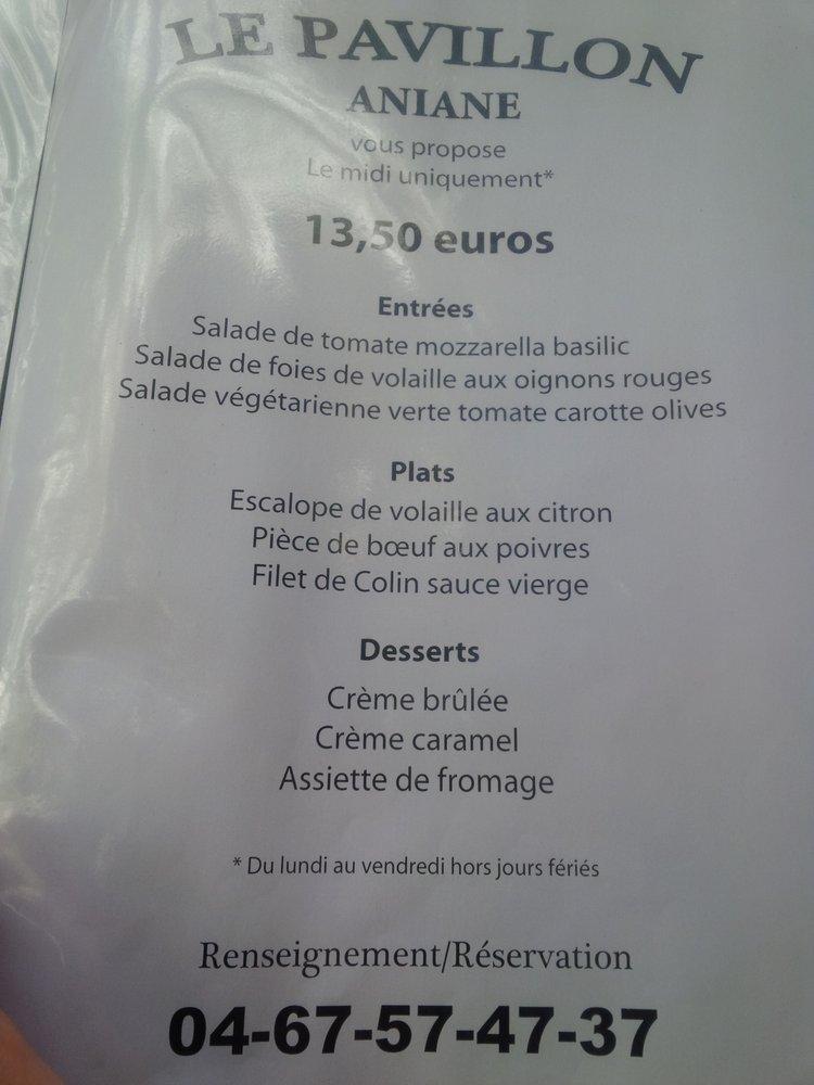 Menu at Le Pavillon restaurant, Aniane, 2 Aven De Gignac