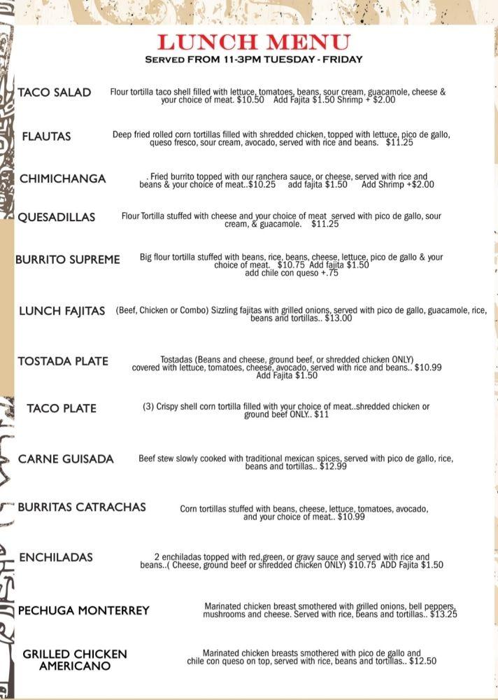 Menu at Los Patrones Fresh Mexican Cuisine restaurant, Galveston