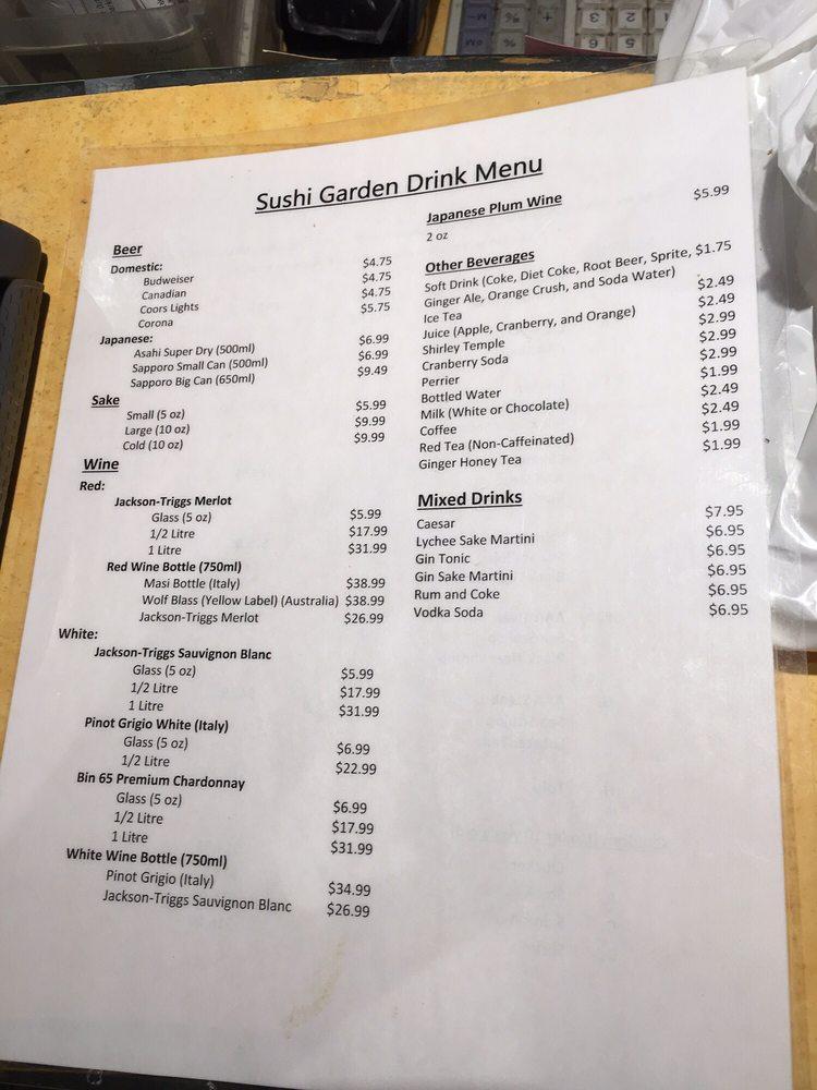 Menu at Sushi Garden restaurant, Newmarket
