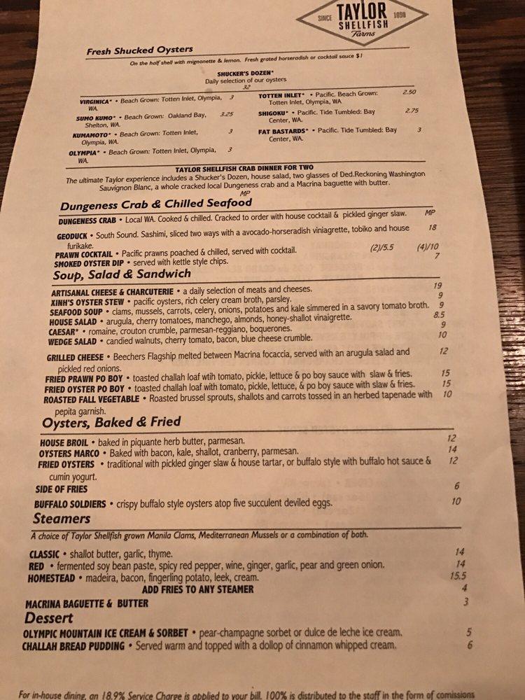 Menu at Taylor Shellfish Oyster Bar, Seattle, 410 Occidental Ave S