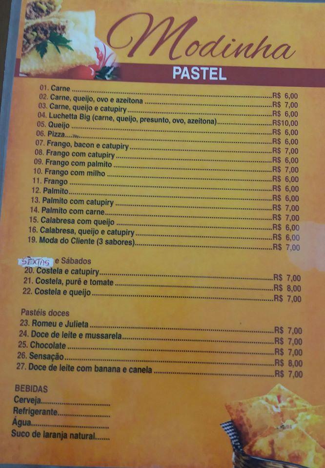 Menu at Trailer do Modinha restaurant, Botucatu