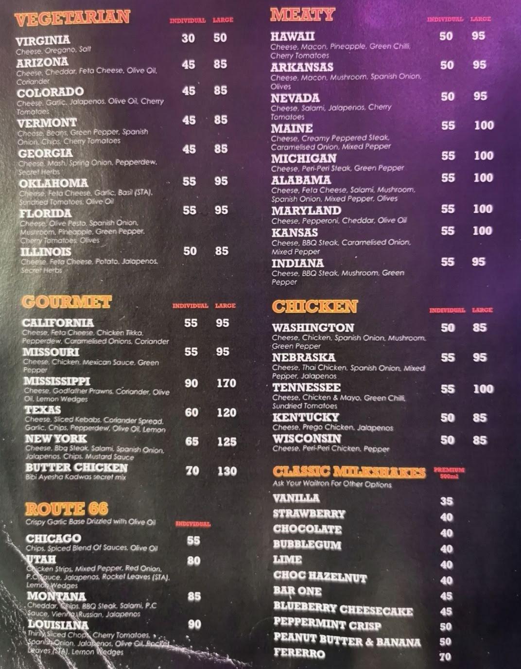 Menu at Vapor Cafe, Durban