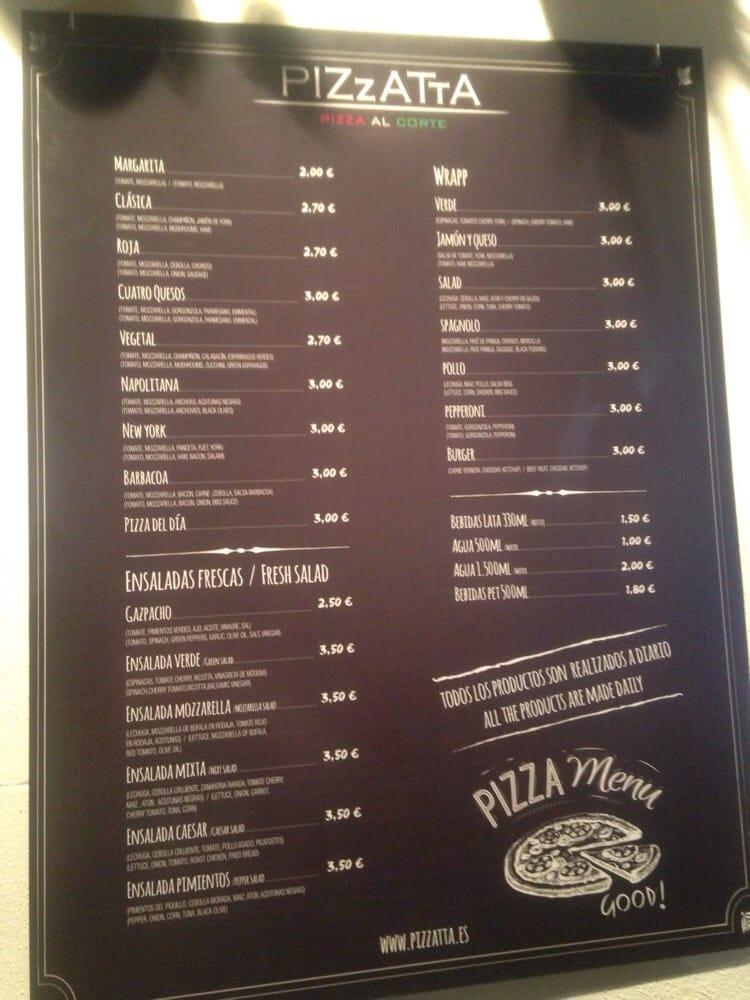 Menu at pizzatta pizzeria, Seville