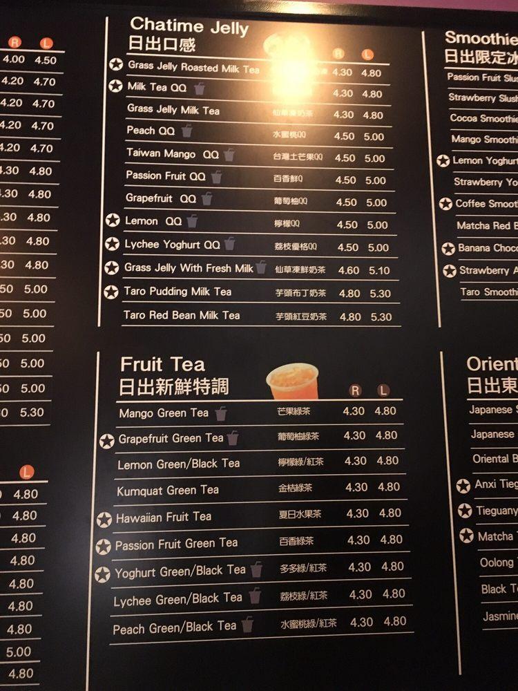 Menu at Chatime cafe, Burnaby, Kingsway