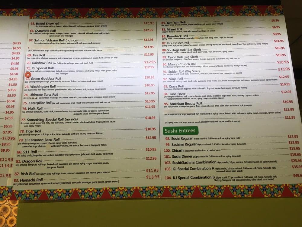 Menu at KJ Sushi & Korean BBQ, Fayetteville