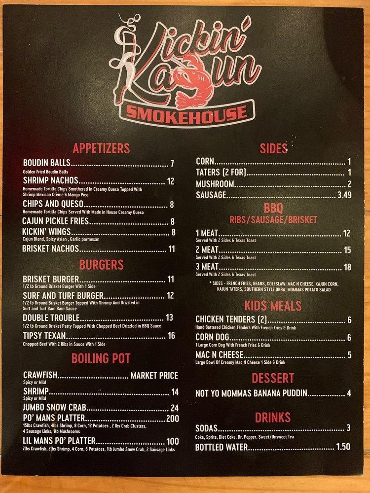 Menu at The Crawfish Hut restaurant, La Porte
