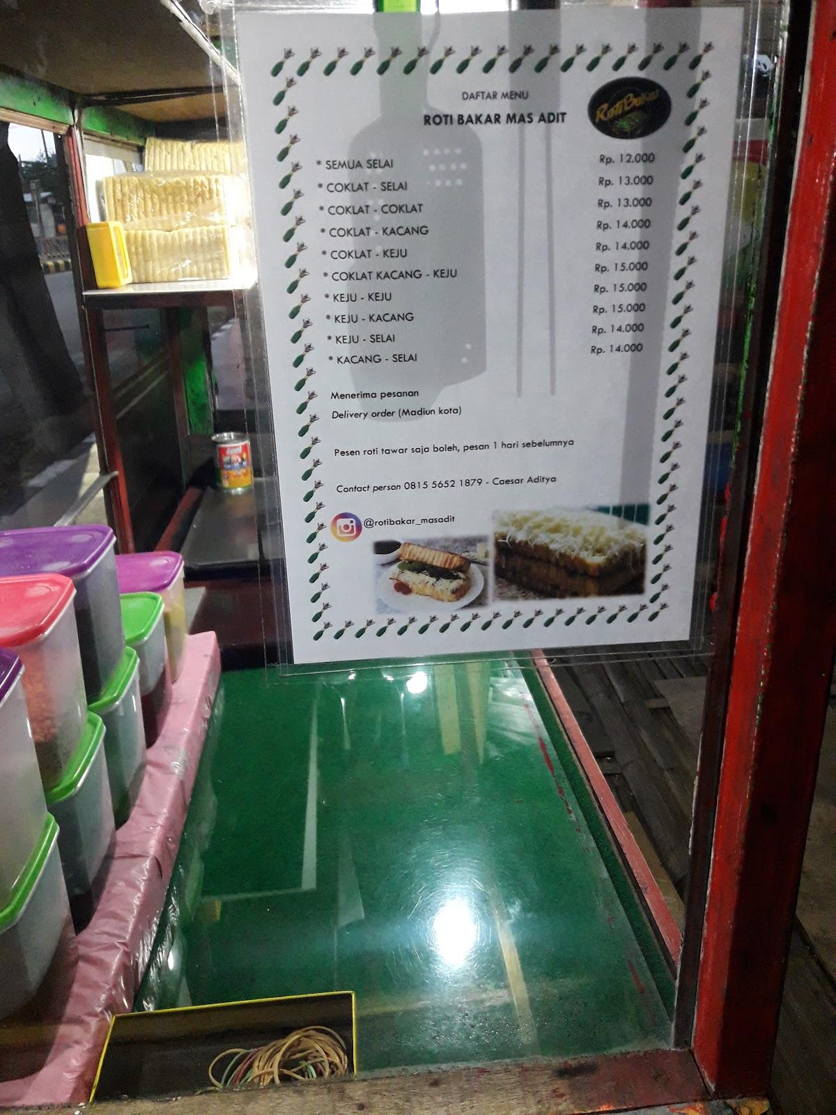 Menu at Roti Bakar Mas Adit restaurant, Madiun