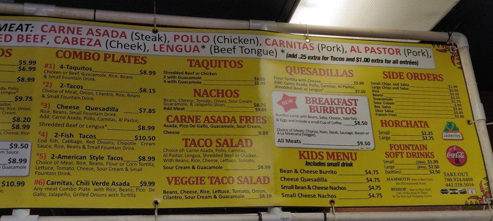 Menu at Salsa's Taqueria - Mammoth Lakes restaurant, Mammoth Lakes