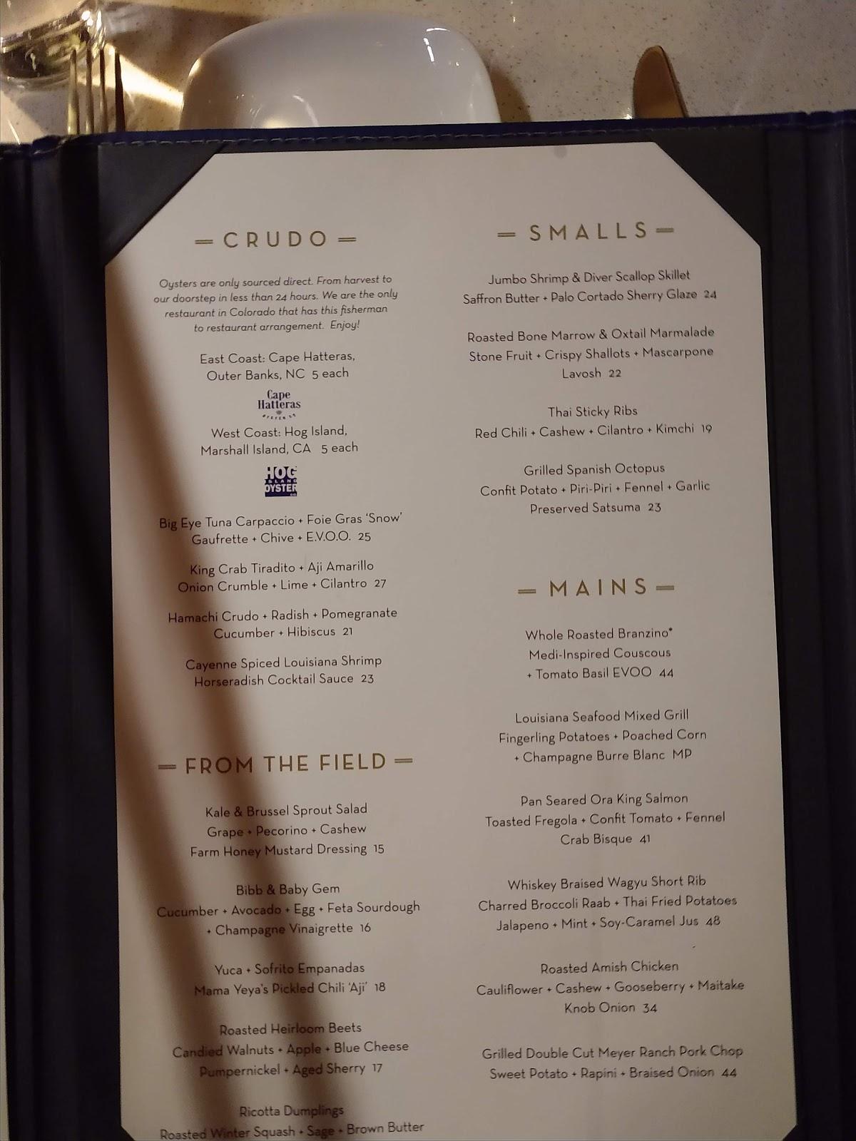 Menu at Side Work Restaurant, Telluride