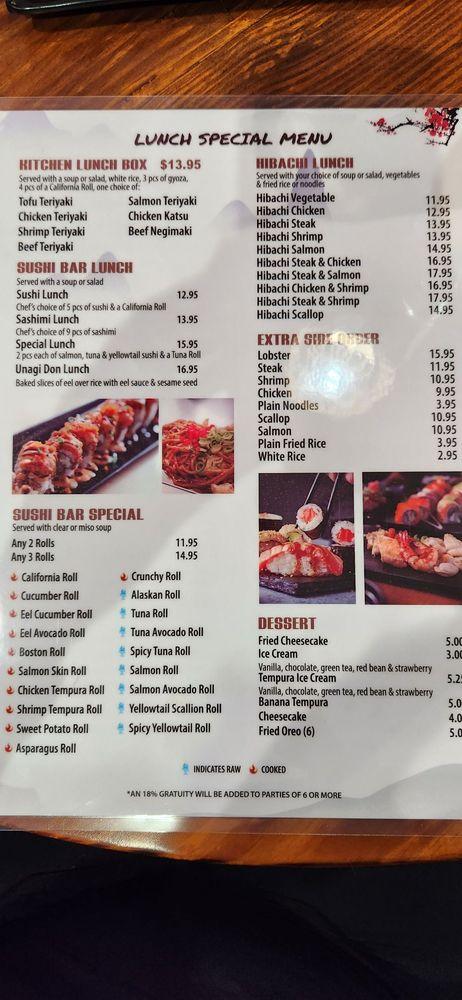 Menu at Sushi Masa restaurant, Spring