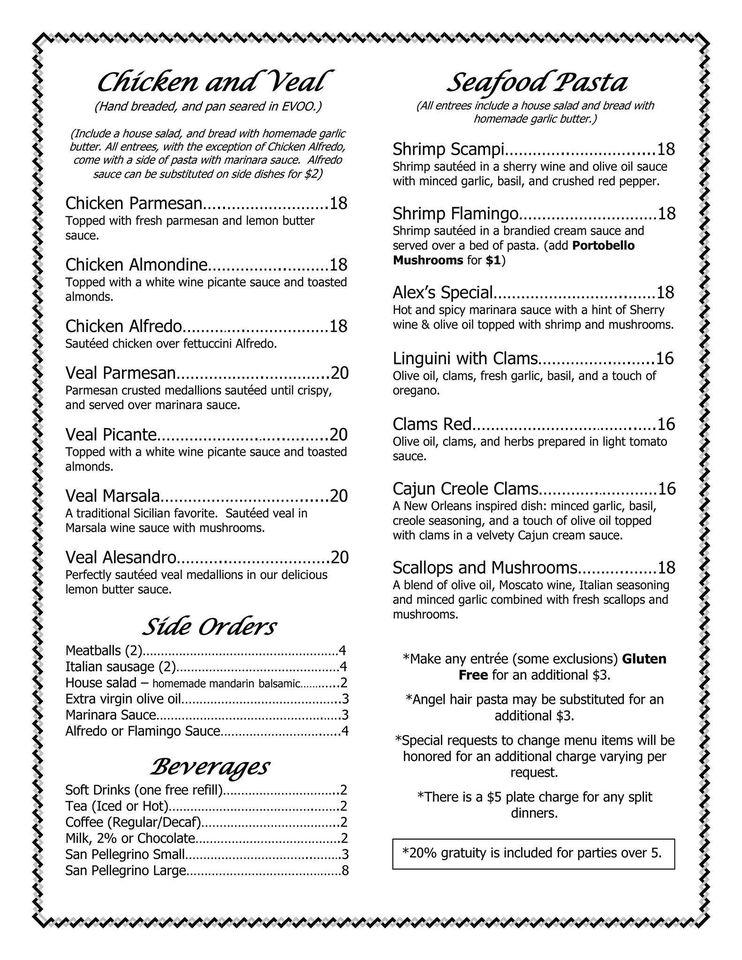 Menu at The Italian Connection restaurant, Fort Wayne