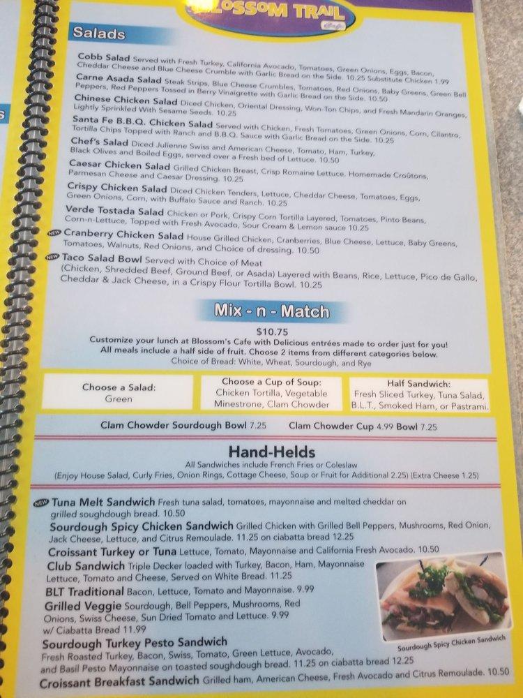 Menu at Blossom Trail Cafe, Sanger
