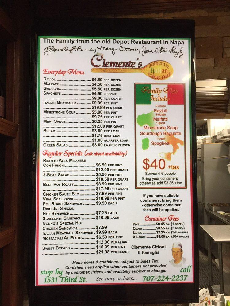 Menu at Clementes Takeout restaurant, Napa, Industrial Way Ste 107