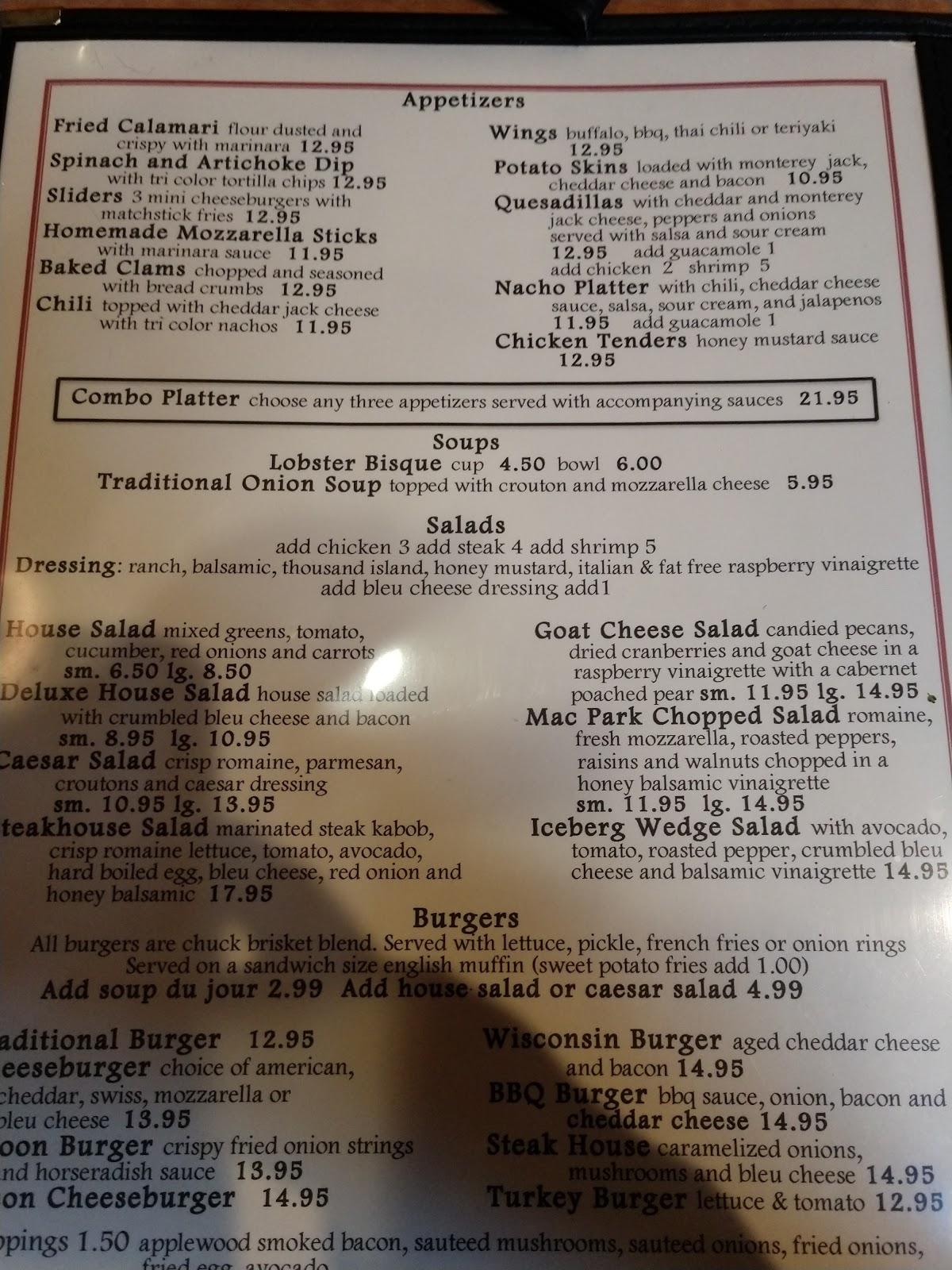 Menu at MacArthur Park pub & bar, Rockville Centre