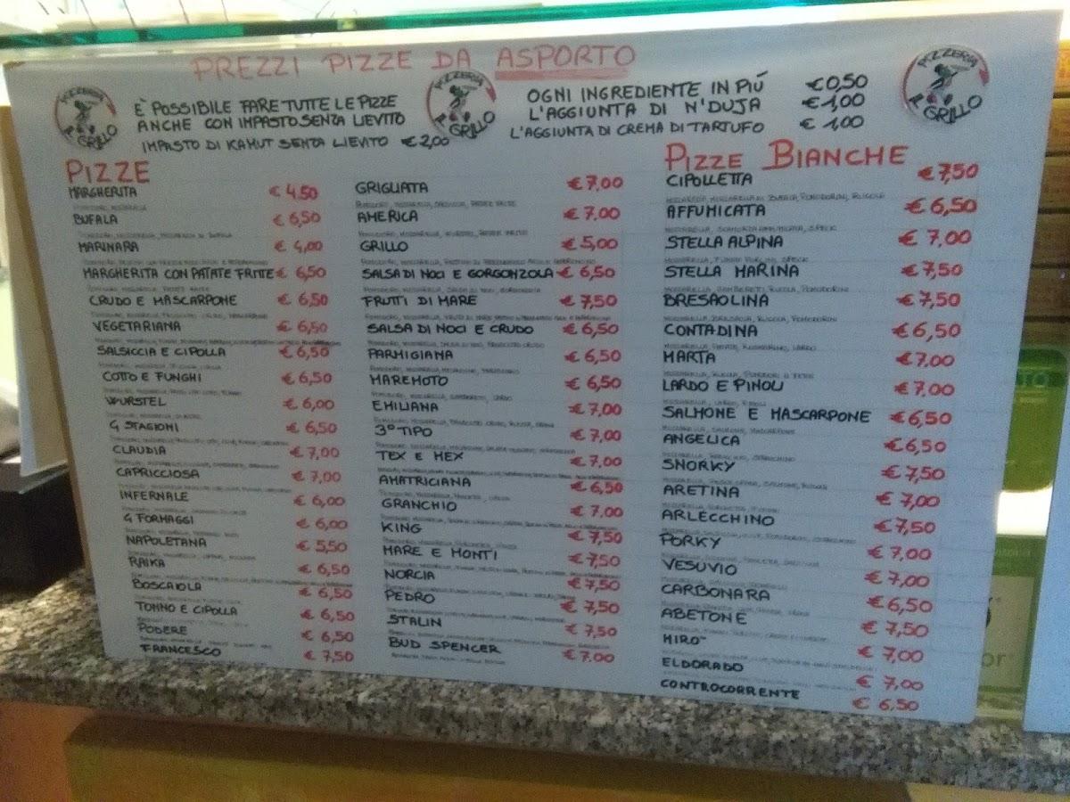 Menu da Pizzeria il Grillo, Porcari