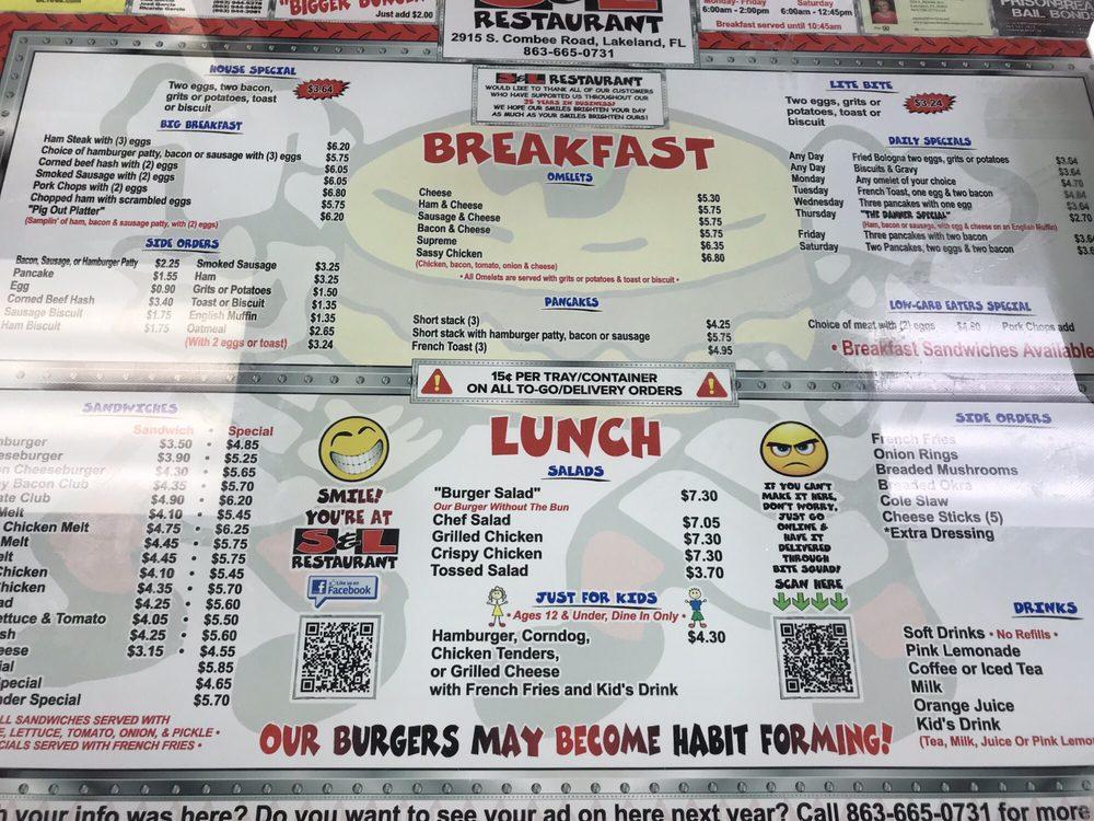 Menu at S&L Restaurant, Lakeland