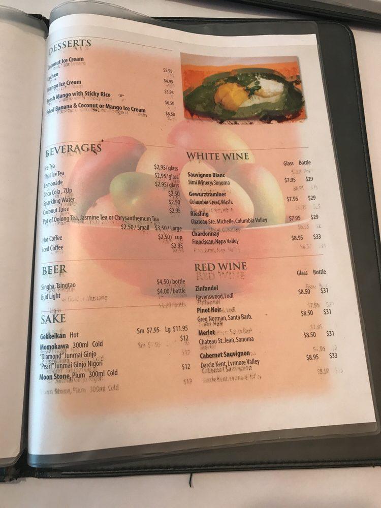 Menu at Sweet Mango restaurant, San Jose