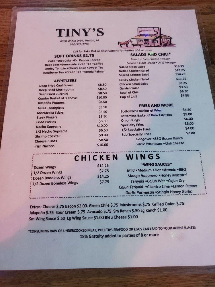 Menu at Tiny's Family Restaurant, Tucson
